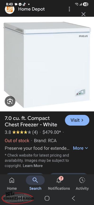7 Cubic Foot Chest Freezer - Cbs, Newfoundland Labrador | NL Classifieds